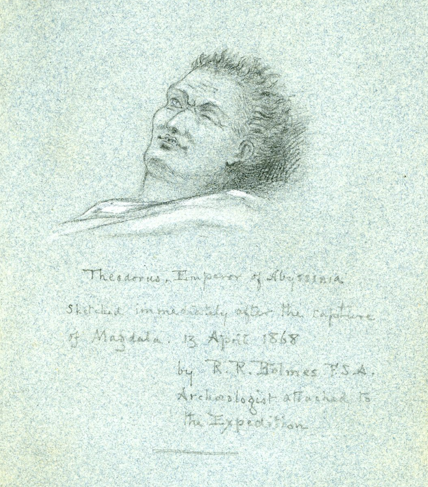 A drawing of Emperor Theodorus, after the capture of Magdala, 1868 ...